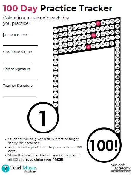 [Digital Download] 100 Days Practise Chart (Big Note) | TeachMusic.Academy